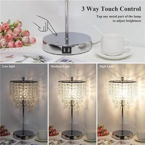 Accents | Touch Control Crystal Table Lamp With Dual Usb Charging Ports ...